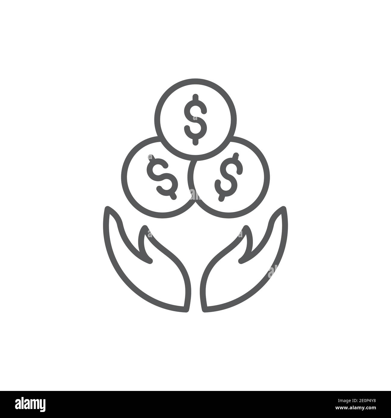 Hand With Coins Icon Color Line Outline Vector Sign Linear Style Pictogram Isolated On White