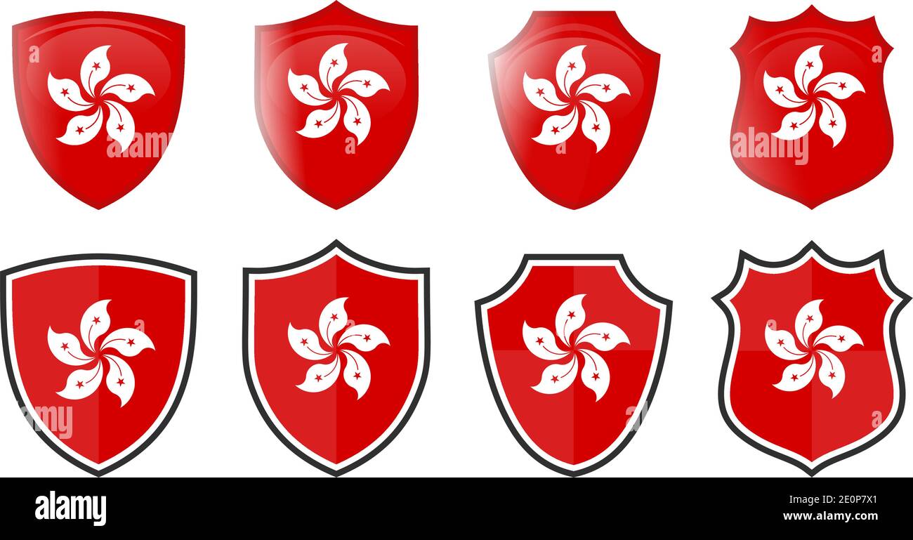 Vertical Hong Kong flag in shield shape, four 3d and simple versions ...