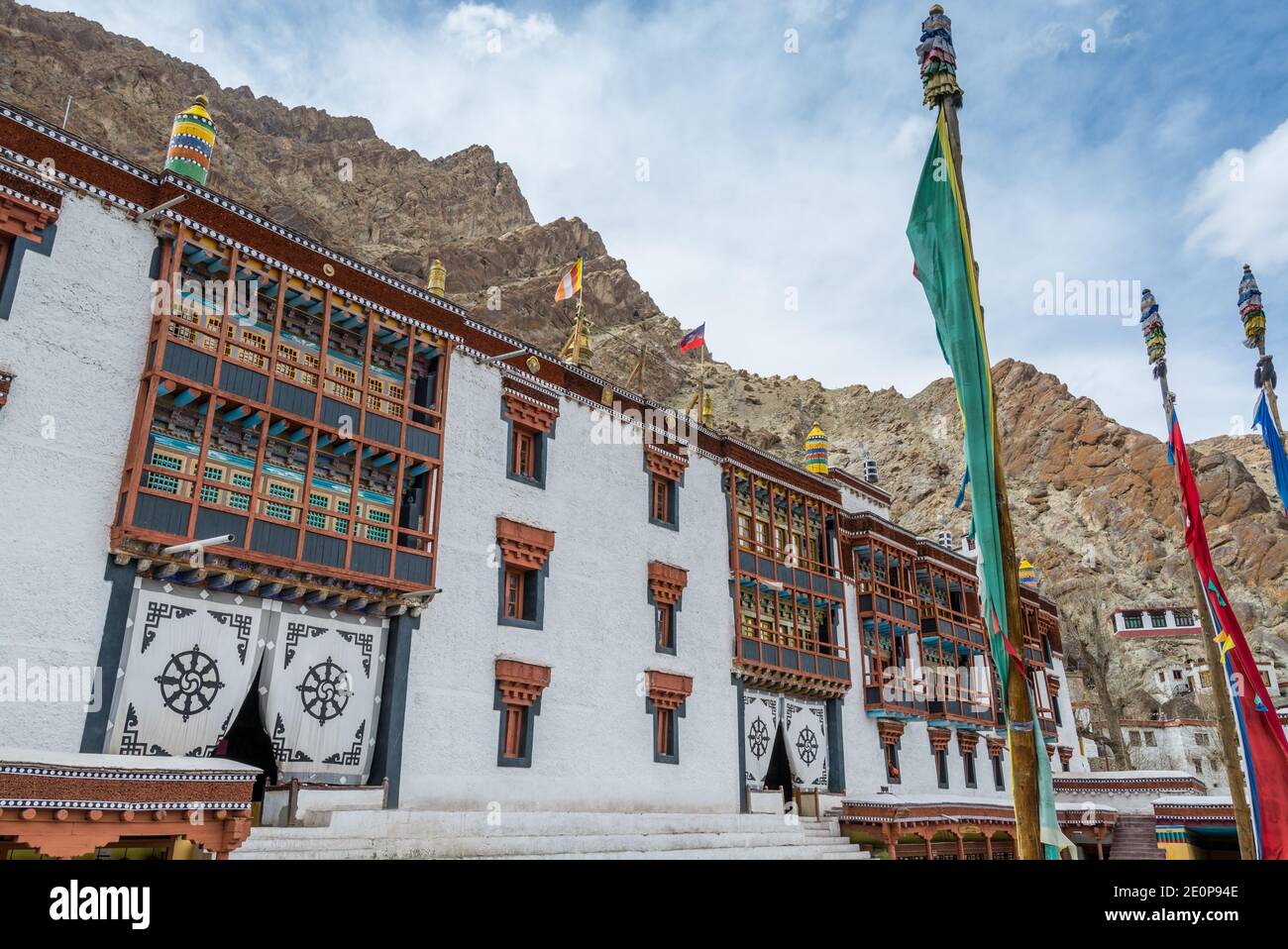 Tibetan traditional building and square of Hemis monastery in Leh ...