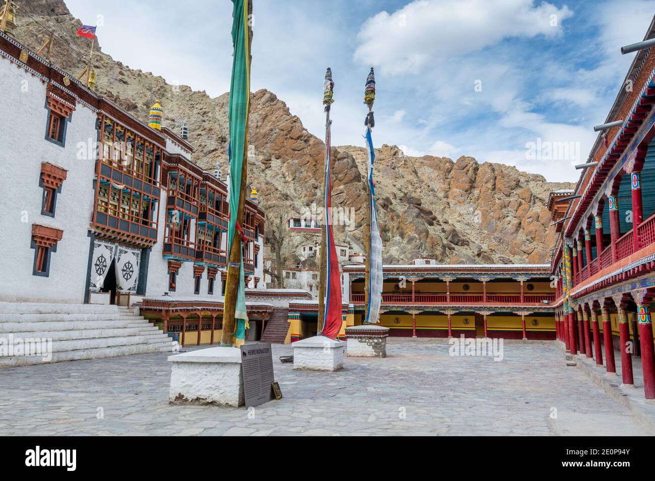 Tibetan traditional building and square of Hemis monastery in Leh ...