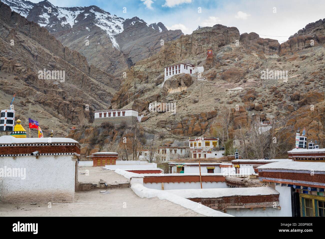 Tibetan traditional wooden buildings of Hemis monastery in the valley ...