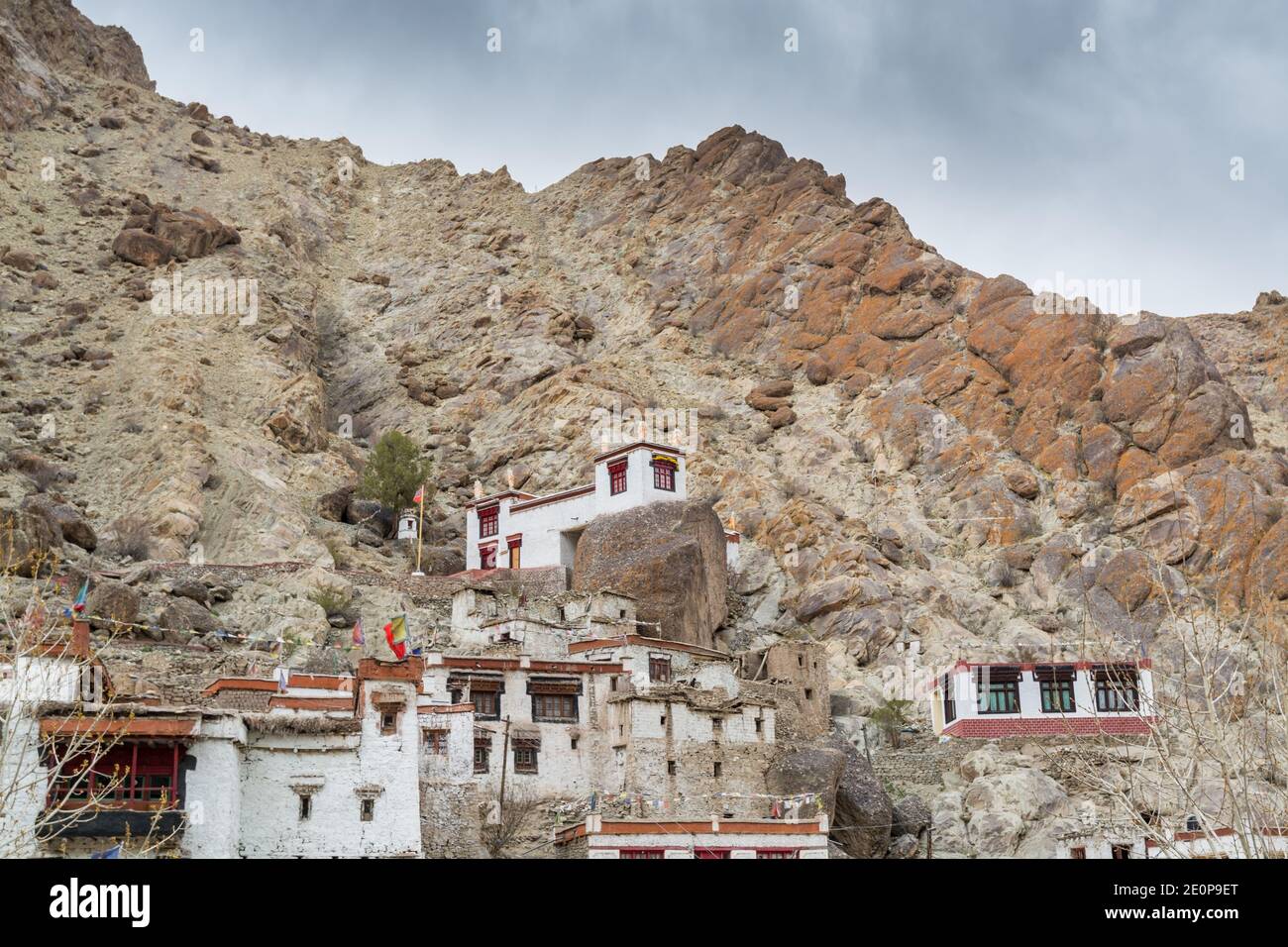 Tibetan traditional wooden buildings of Hemis monastery in the valley ...