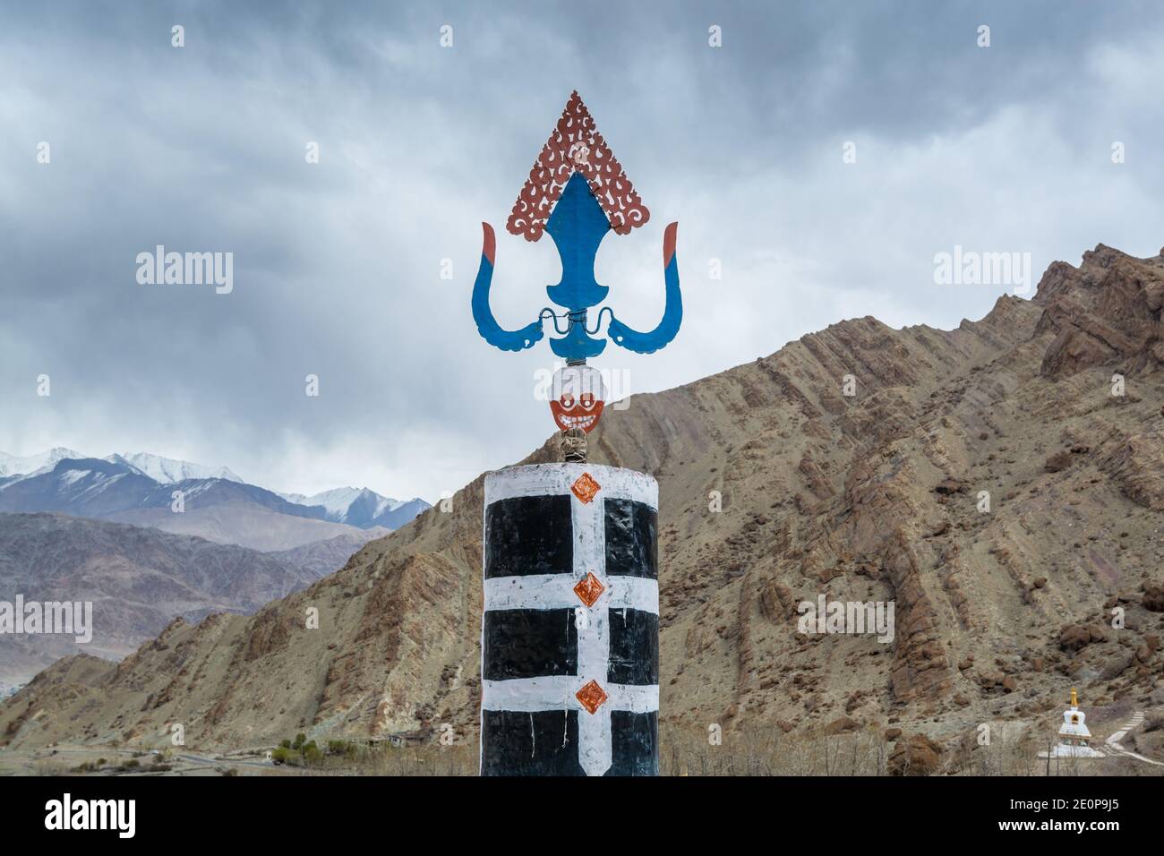 Tibetan traditional windmill and symbol of Hemis monastery with ...