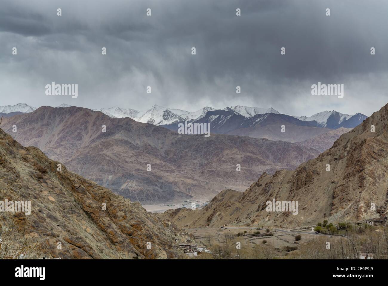 Himalayas mountain covered with snow, and background of cloudy sky ...