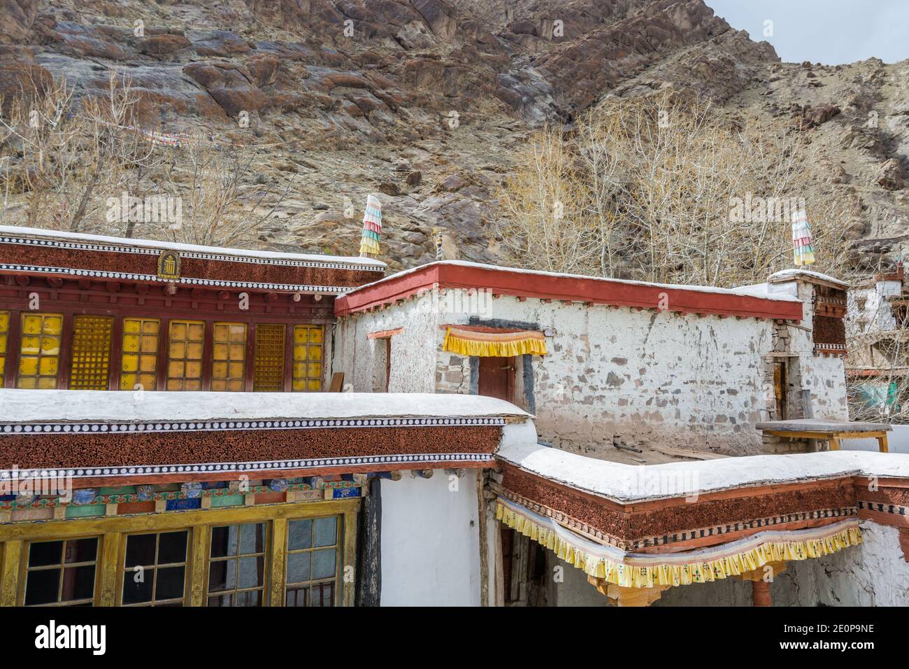 Tibetan traditional building and square of Hemis monastery in Leh ...
