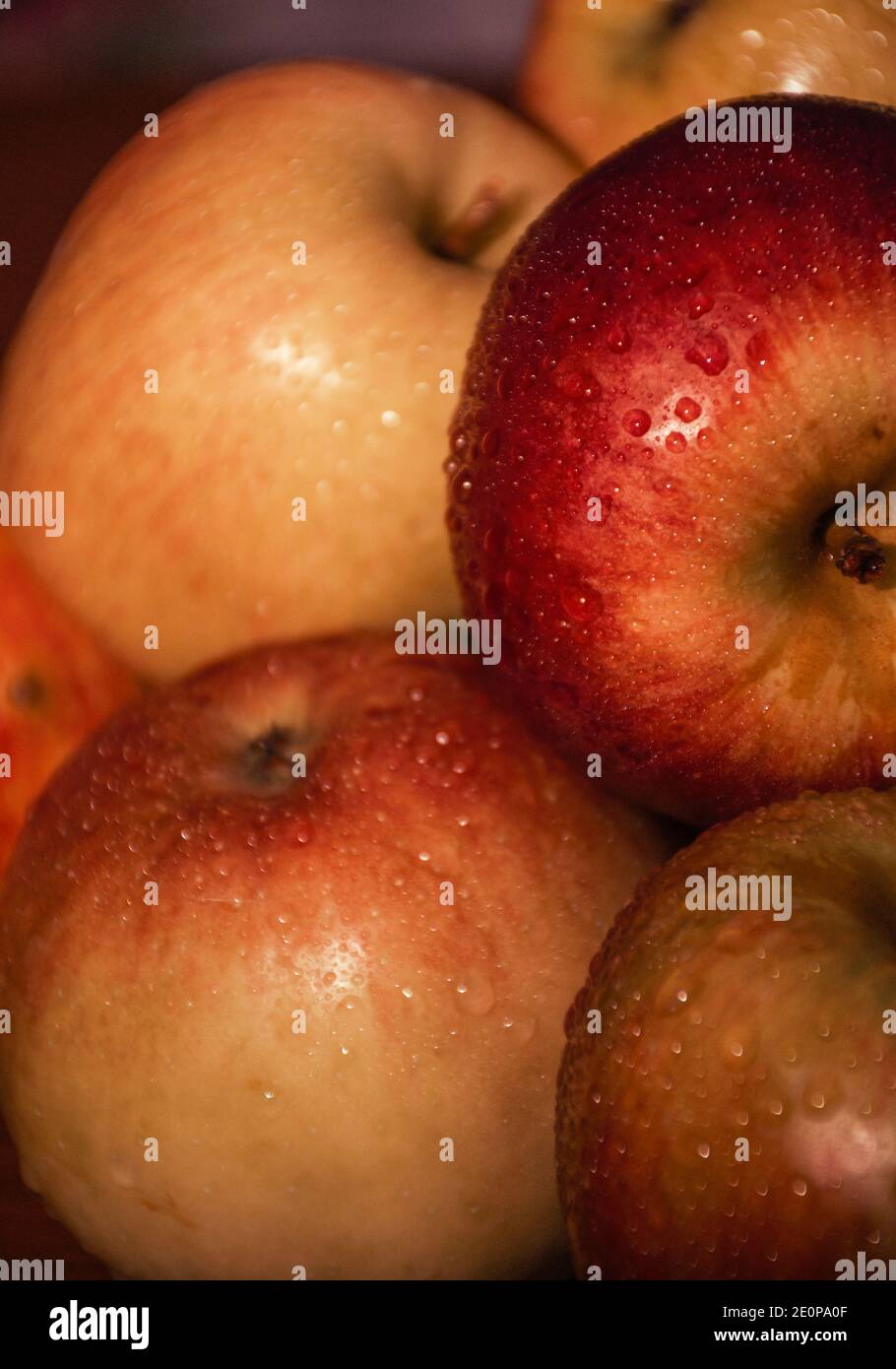 harvest of ripe washed apples close up Stock Photo - Alamy