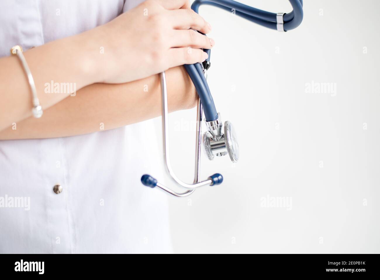 A doctor with his stethoscope . clinic banner panoramic crop for copy ...