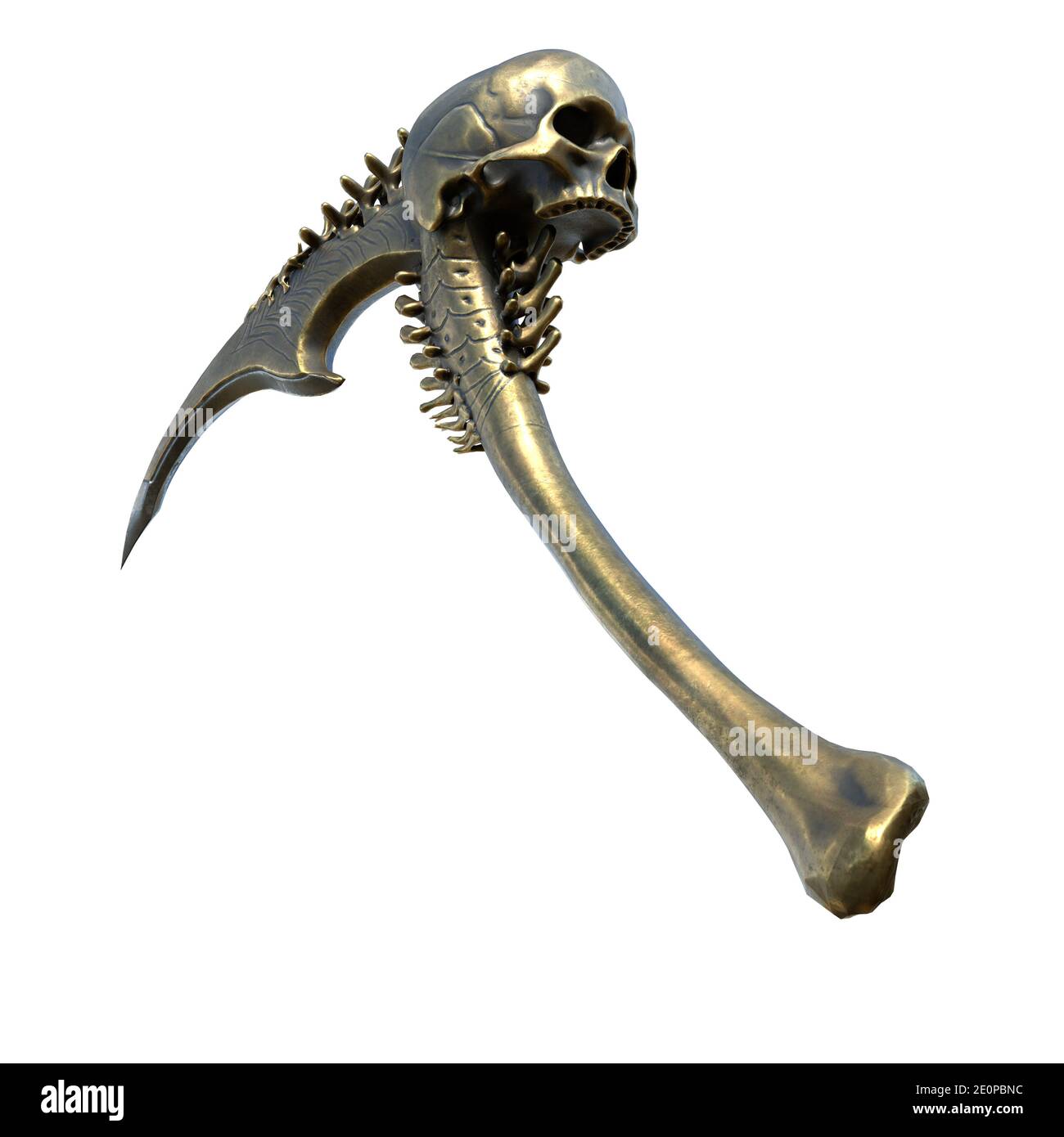 fantasy ritual sickle, weapon with a skull, on an isolated white ...