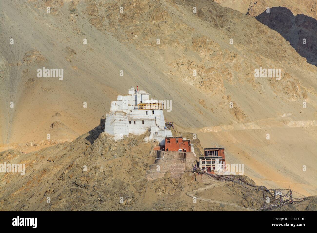 Namgyal Tsemo Monastery with background of Himalayas mountains and ...