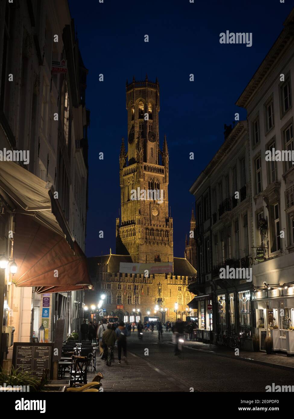 Postcard view of illuminated Belfry of Bruges Belfort van Brugge ...