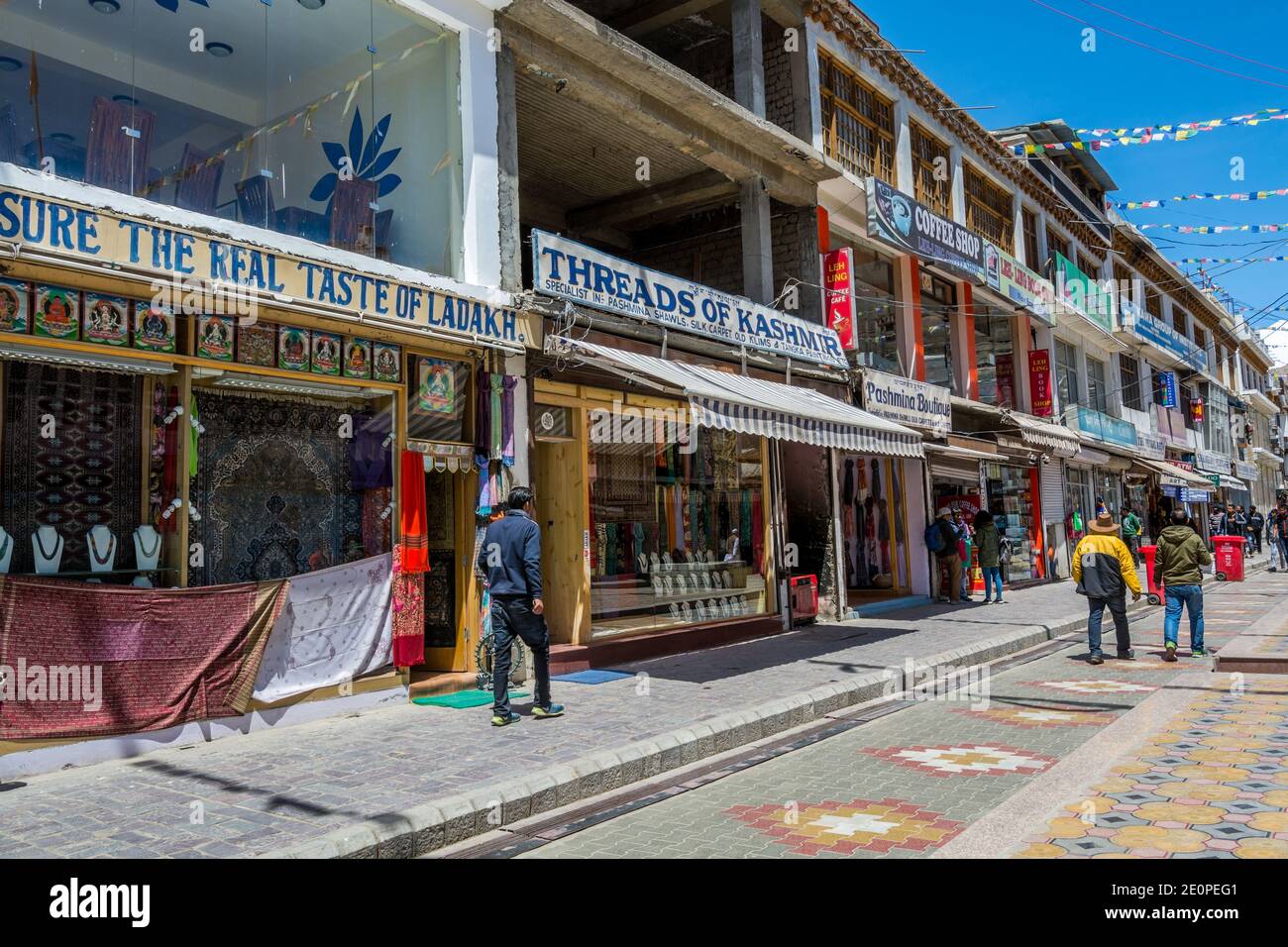 Street view of the Main bazaar at the downtown of Leh City, Ladakh ...