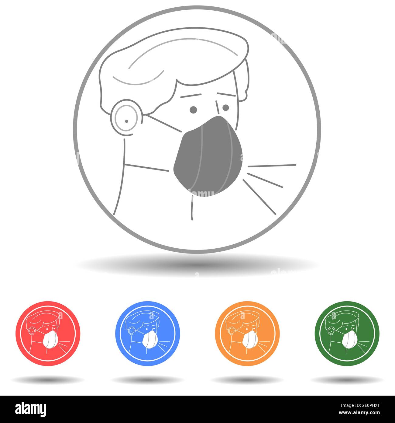 Man Coughing with face mask vector icon with isolated background Stock ...