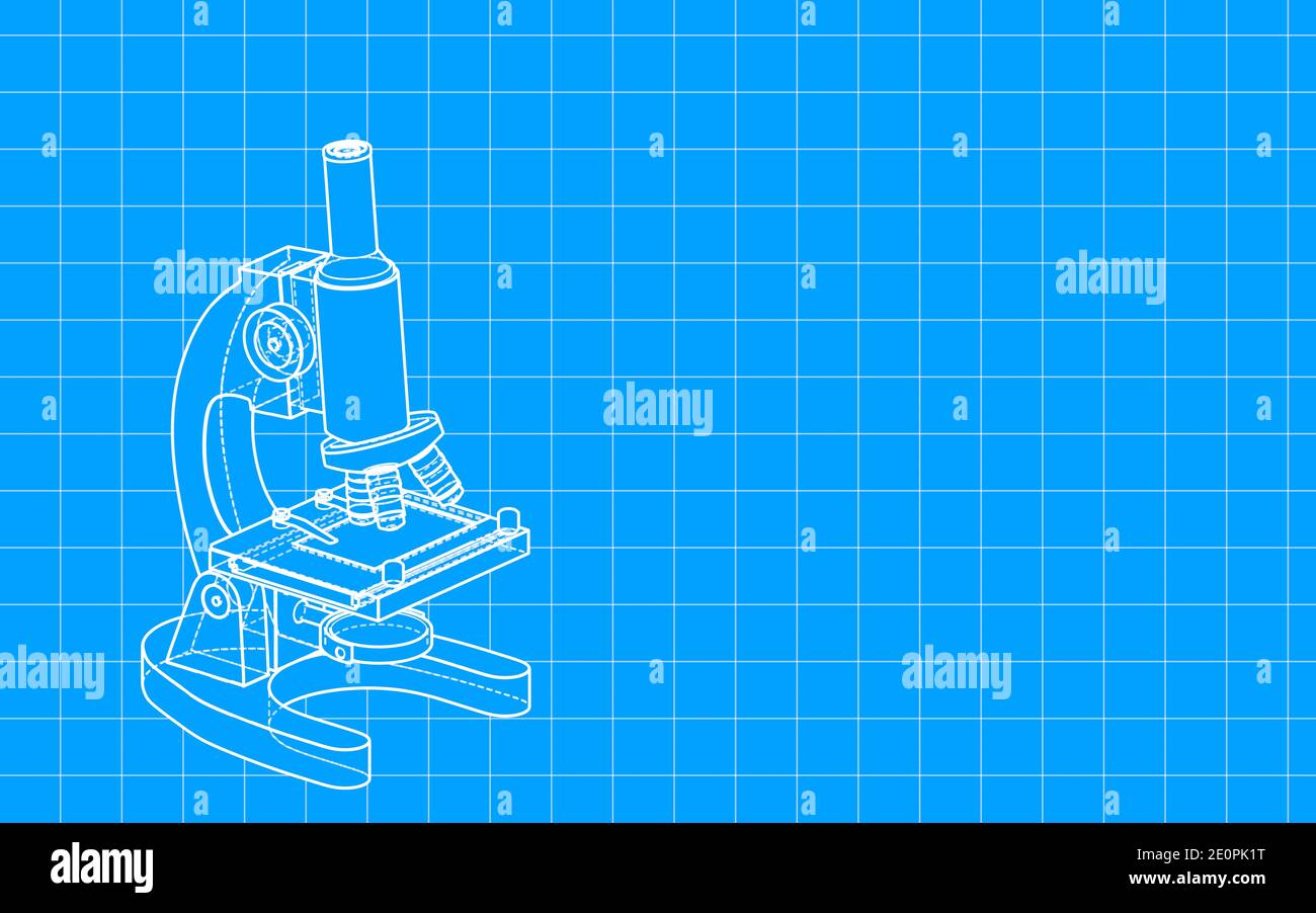 Hand-drawn microscope with blueprint style, raster illustration ...