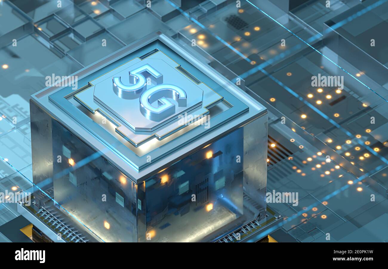 Circuit board with 5g big data concept, 3d rendering. Computer digital ...