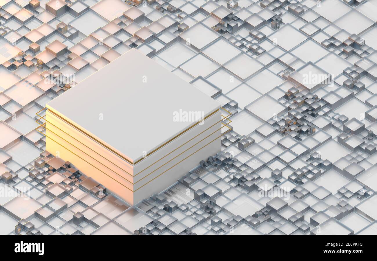 Empty cube stage with block pattern background, 3d rendering. Computer ...