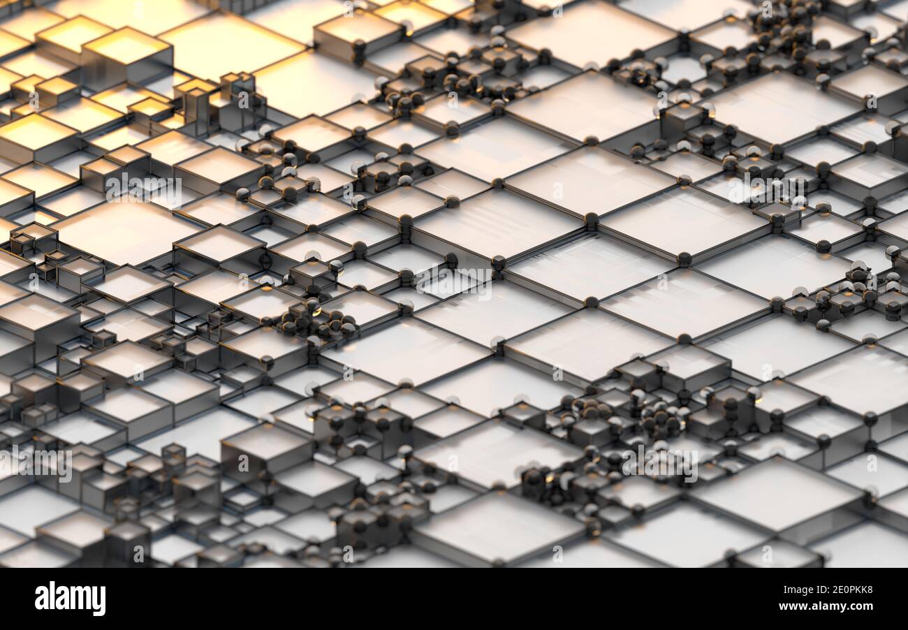 Biotechnology grid pattern with cube shape background, 3d rendering ...