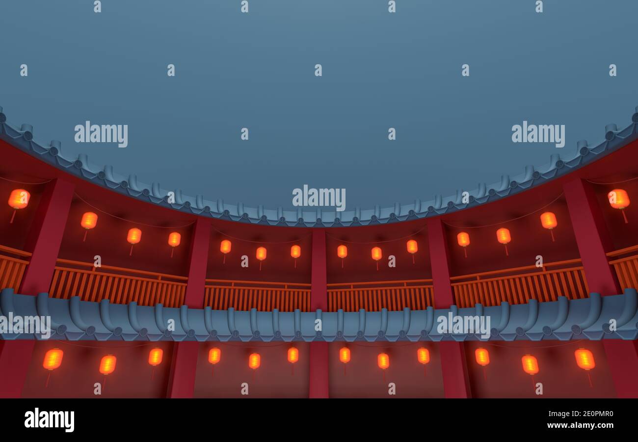 Ancient round house, Chinese classical round house, 3d rendering ...