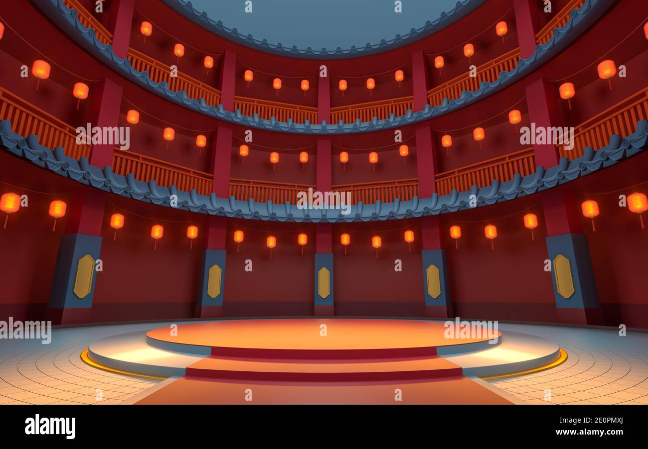 Round stage in the ancient round house, Chinese classical round house ...