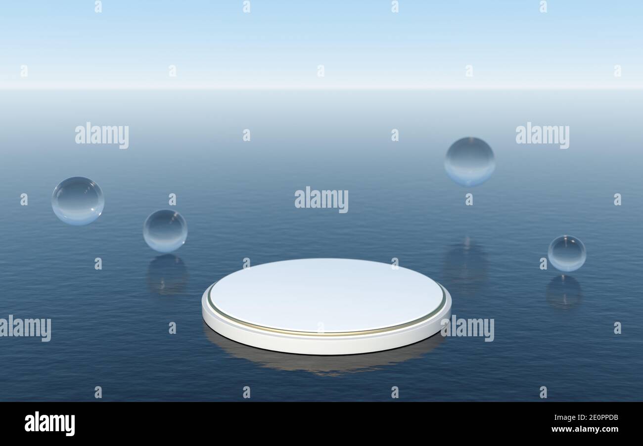 Round platform floating on the water surface, 3d rendering. Computer ...