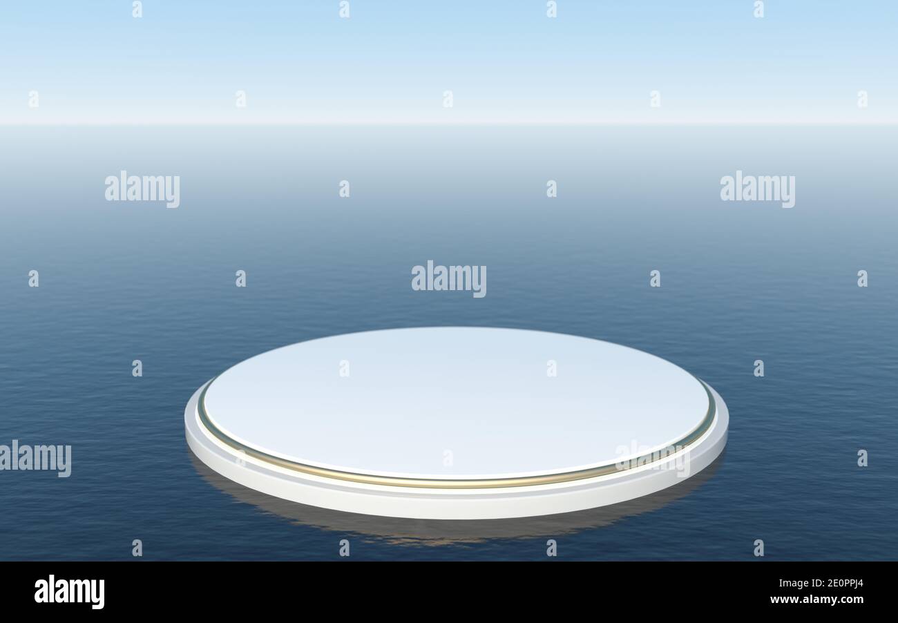 Round platform floating on the water surface, 3d rendering. Computer ...
