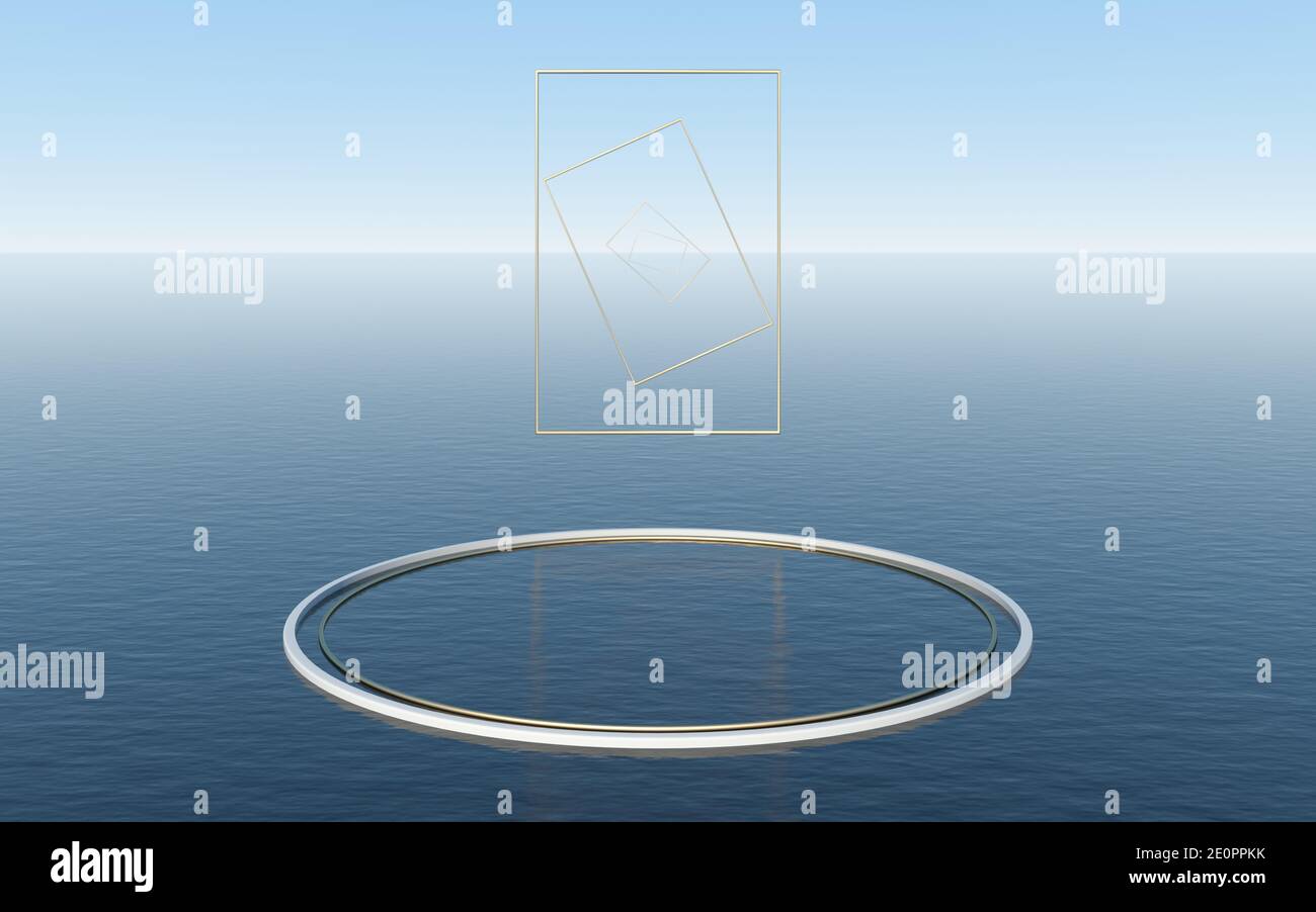 Round platform floating on the water surface, 3d rendering. Computer ...