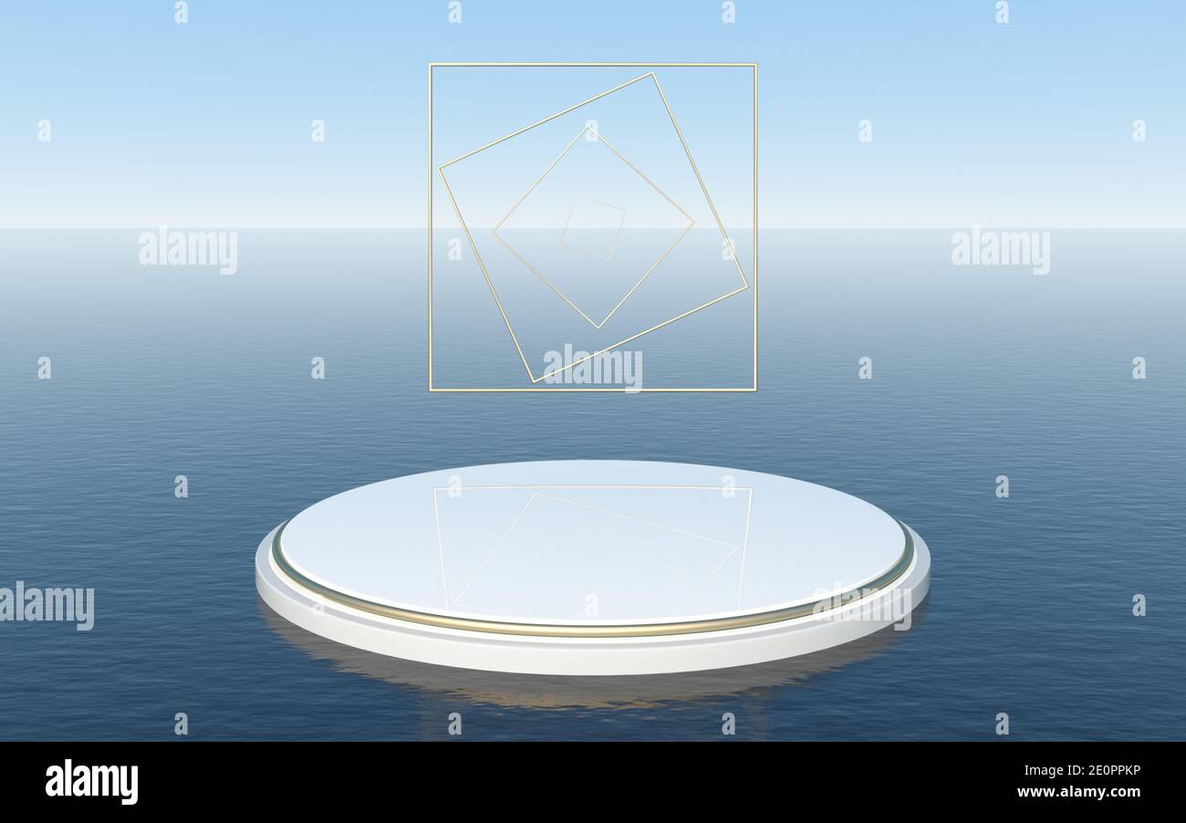 Round platform floating on the water surface, 3d rendering. Computer ...