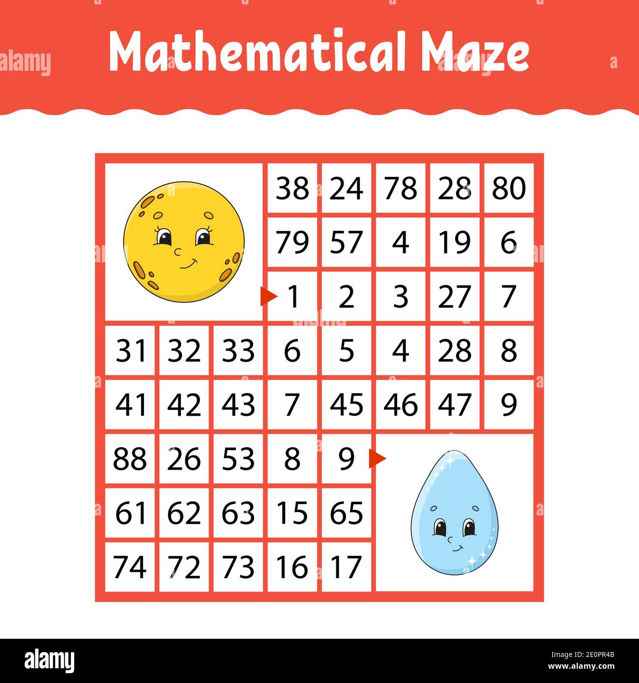 Mathematical colored square maze. Education developing worksheet. Game ...