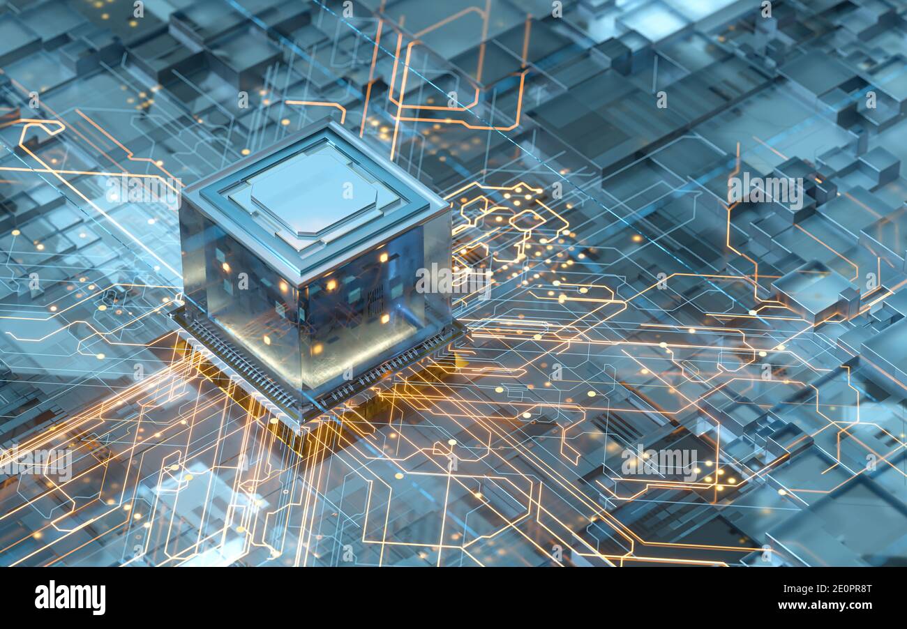 Circuit board, electronics cyberspace background, 3d rendering ...