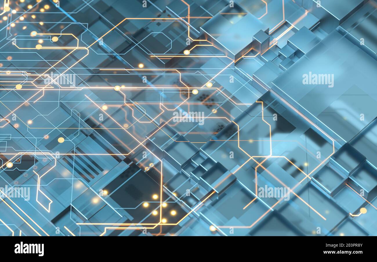 Circuit board, electronics cyberspace background, 3d rendering ...