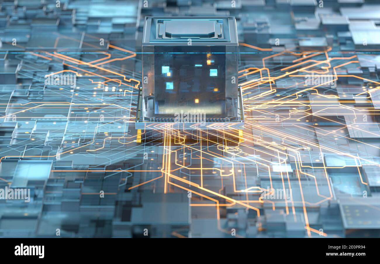Circuit board, electronics cyberspace background, 3d rendering ...