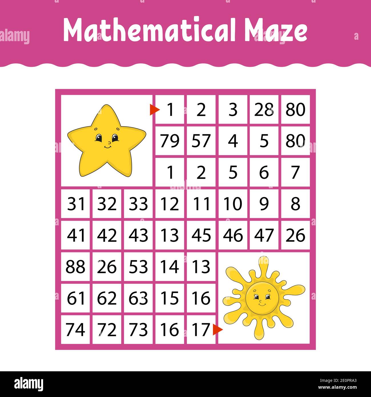 Mathematical colored square maze. Education developing worksheet. Game ...