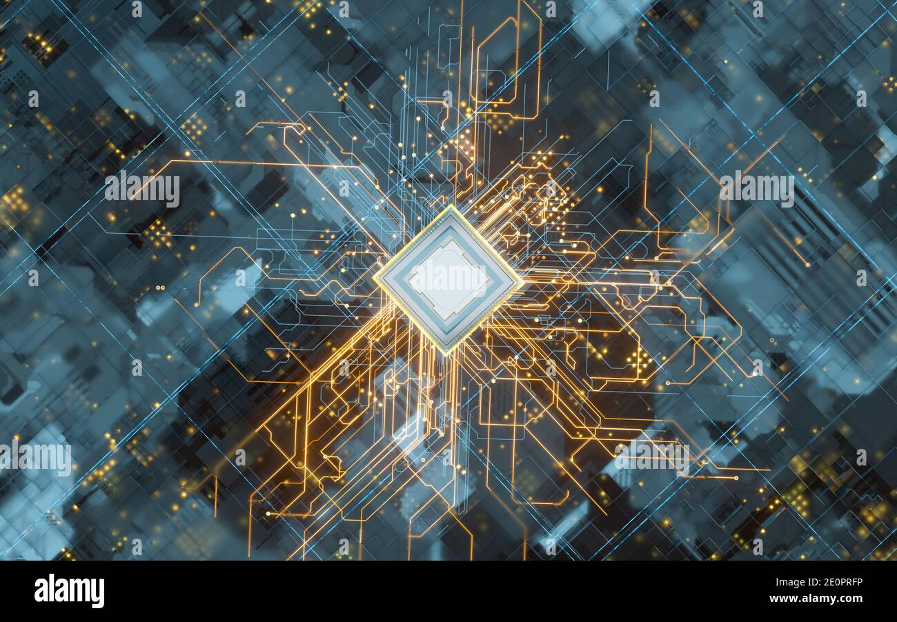 Circuit board, electronics cyberspace background, 3d rendering ...