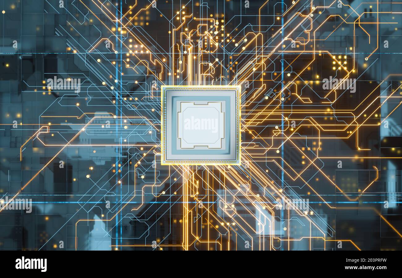 Circuit board, electronics cyberspace background, 3d rendering ...