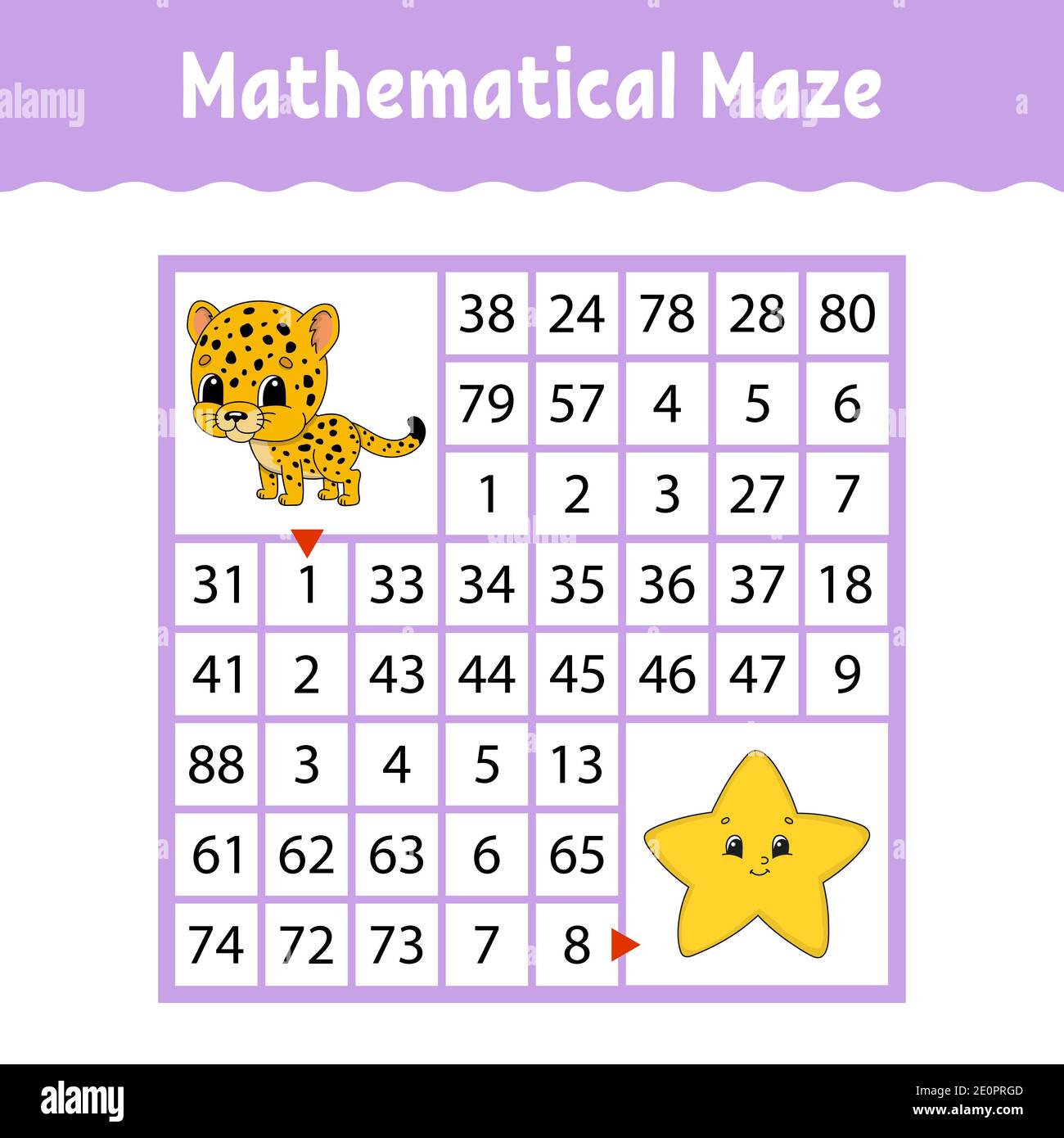 Mathematical colored square maze. Education developing worksheet. Game ...