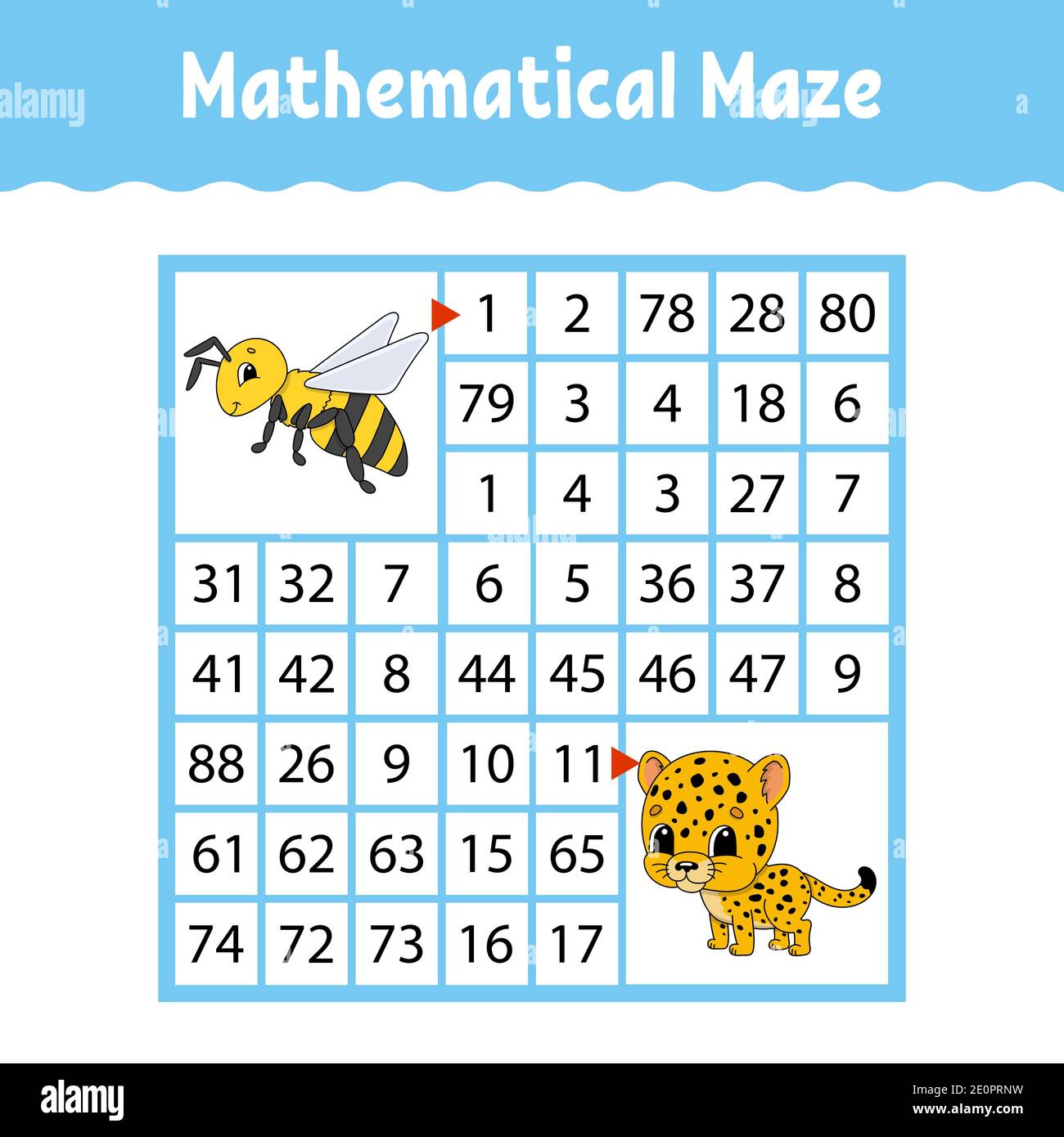 Mathematical colored square maze. Education developing worksheet. Game ...