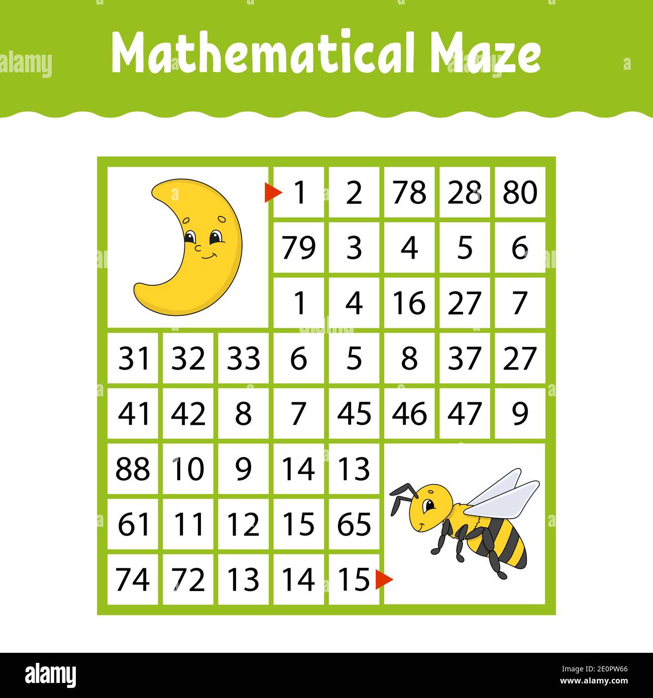 Mathematical colored square maze. Education developing worksheet. Game ...