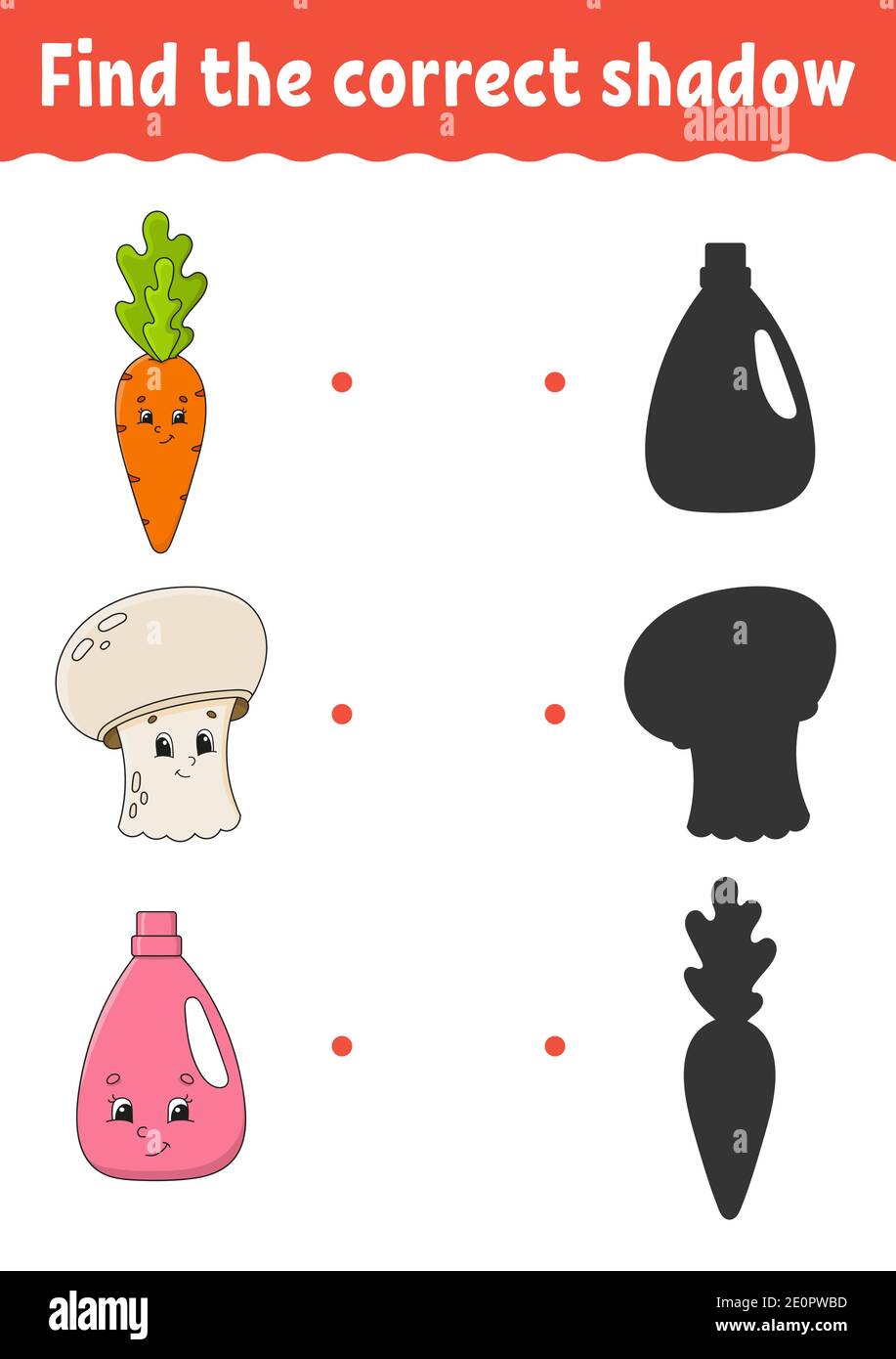 Find the correct shadow. Education developing worksheet. Matching game ...