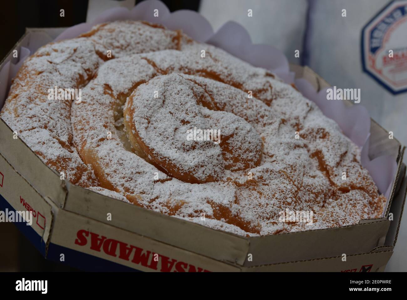 Ensaimada, traditional sweet pastry of the island of Mallorca. Shaped ...