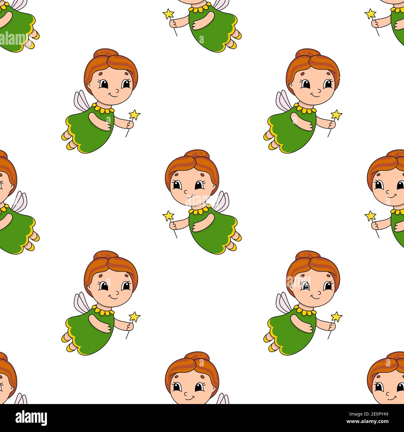 Colored seamless pattern with cute cartoon character. Simple flat ...
