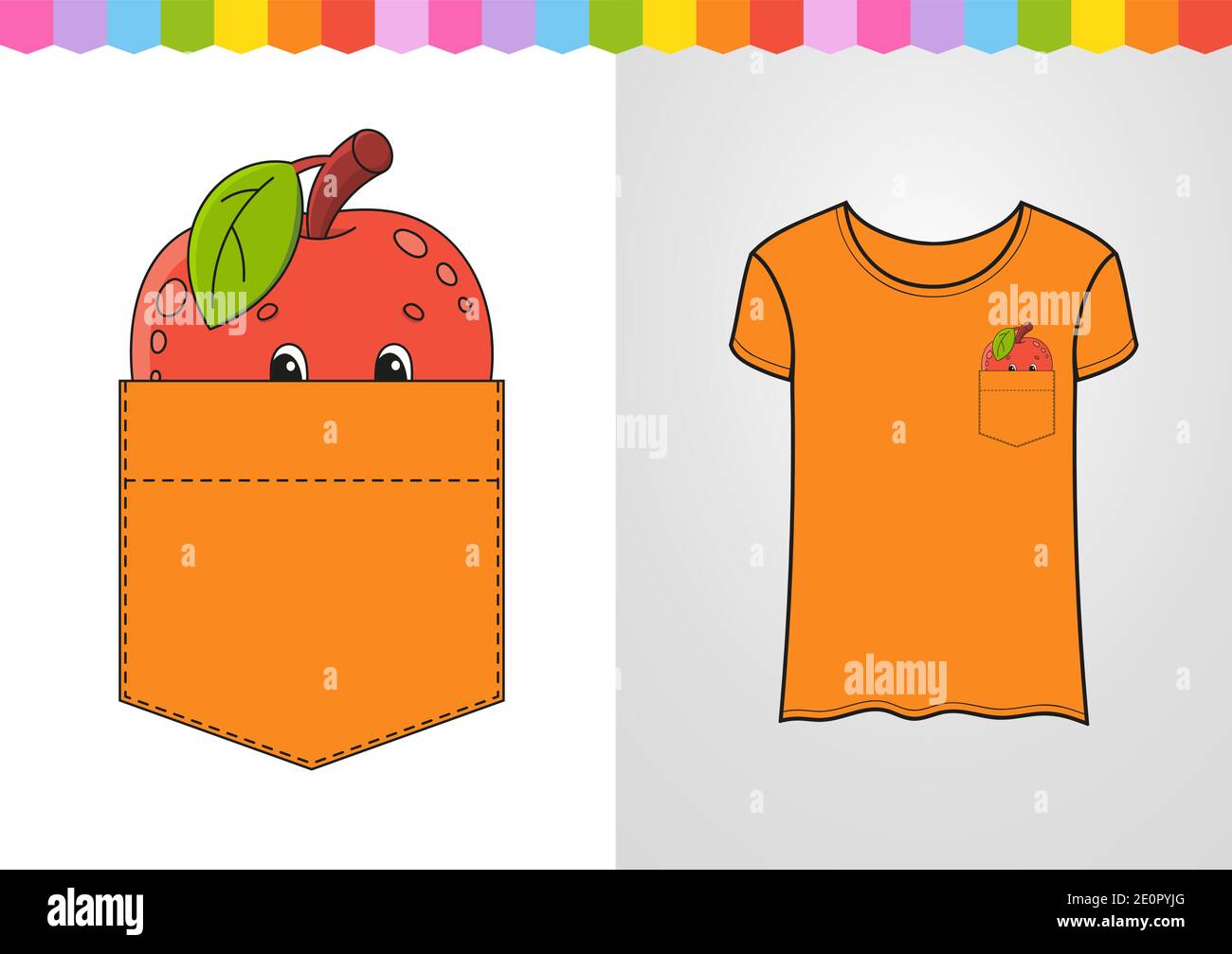 Apple in shirt pocket. Cute character. Colorful vector illustration ...