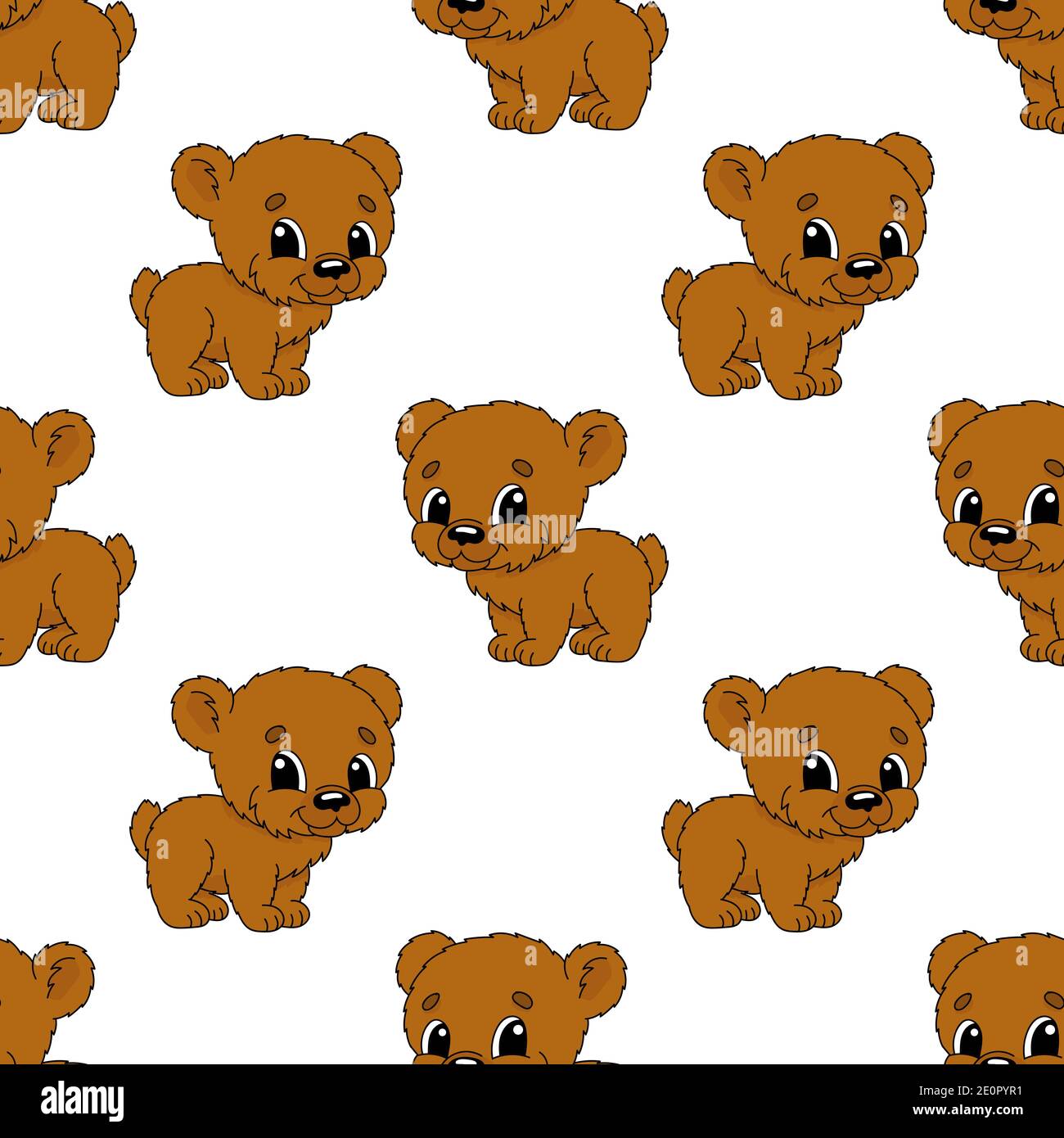 Colored seamless pattern with cute cartoon character. Simple flat ...