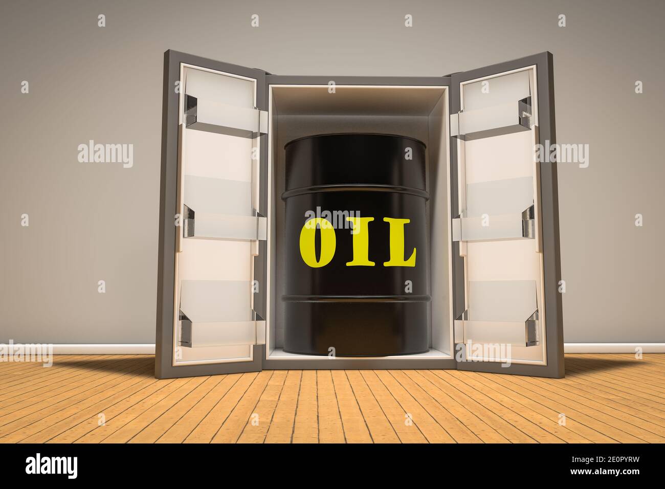 Black Metal Oil Barrel in fridge on wooden floor. Freeze the price of ...