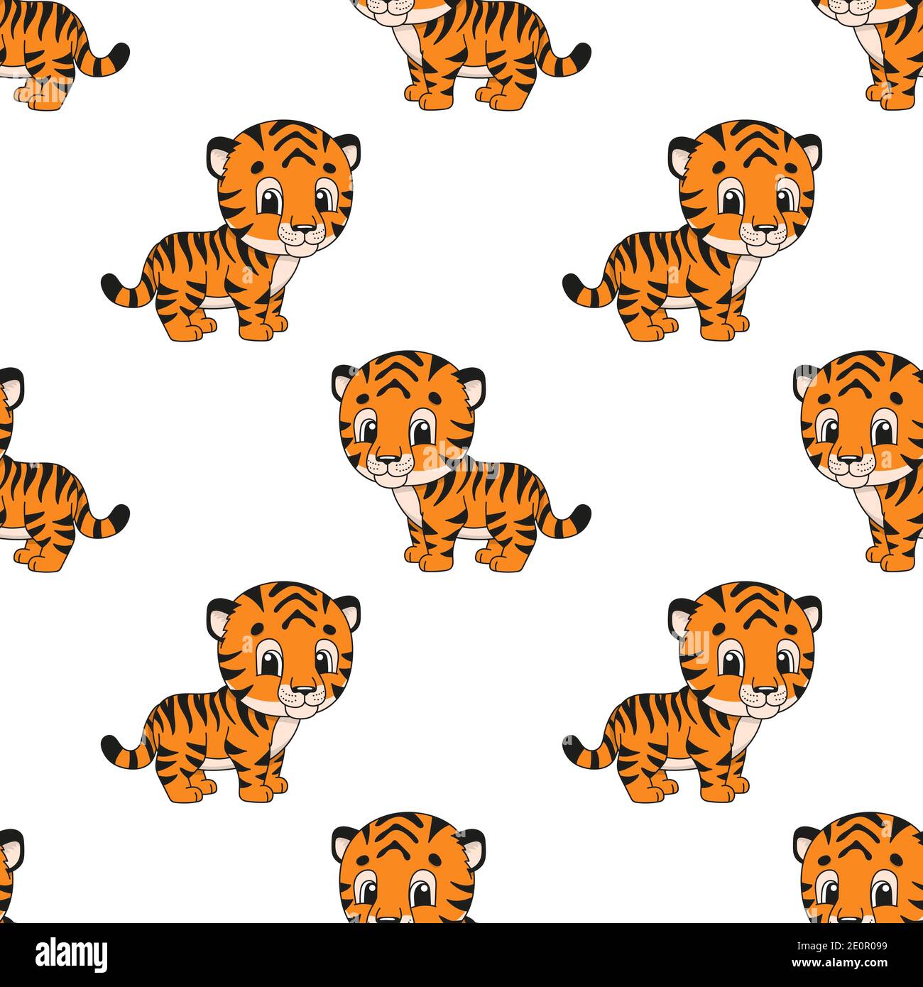 Colored seamless pattern with cute cartoon character. Simple flat ...