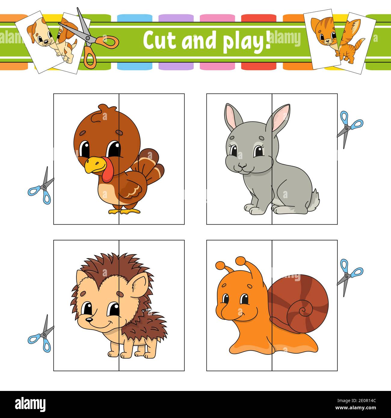 Cut and play. Flash cards. Color puzzle. Education developing worksheet ...