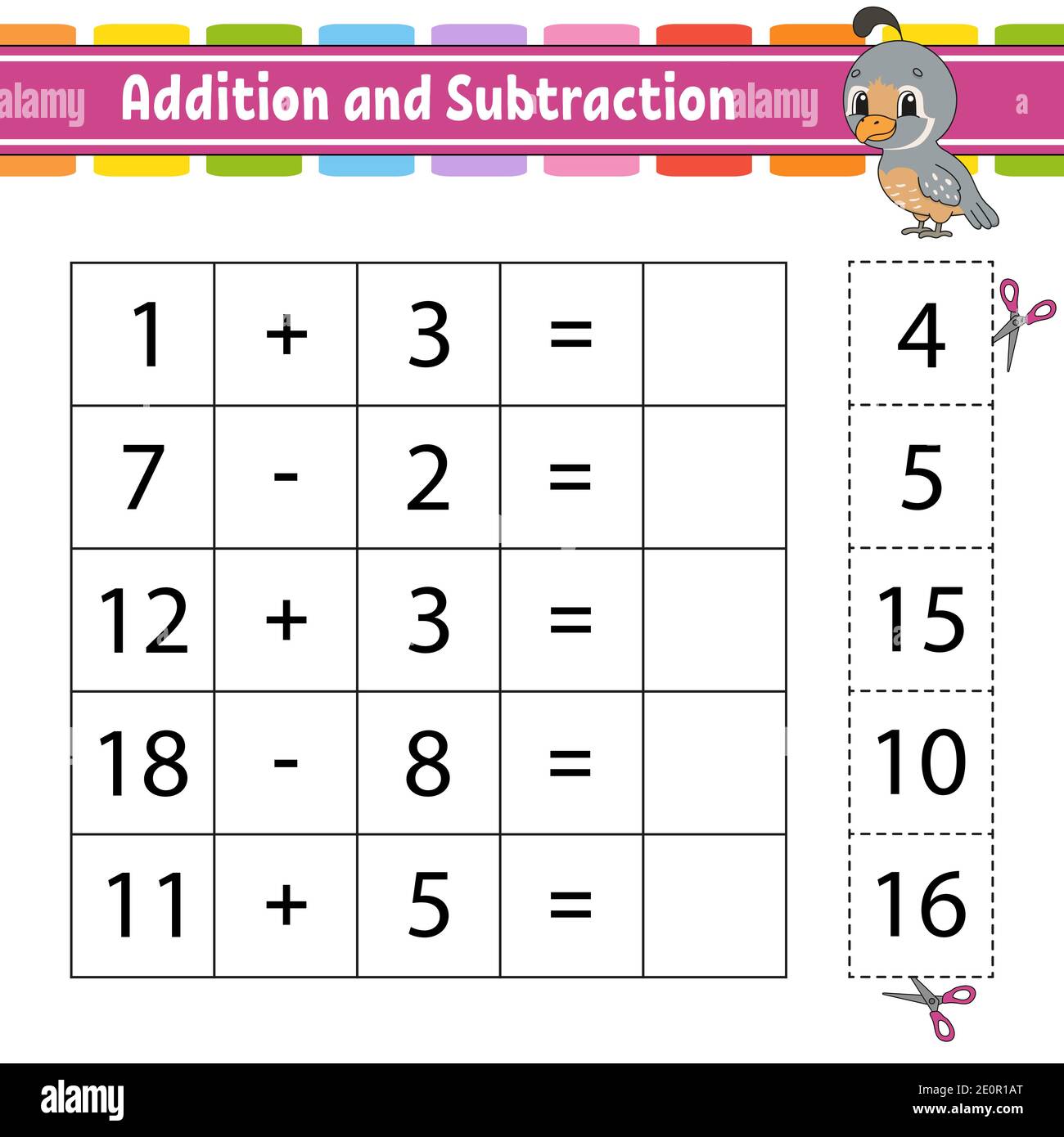 Addition and subtraction. Task for kids. Education developing worksheet ...