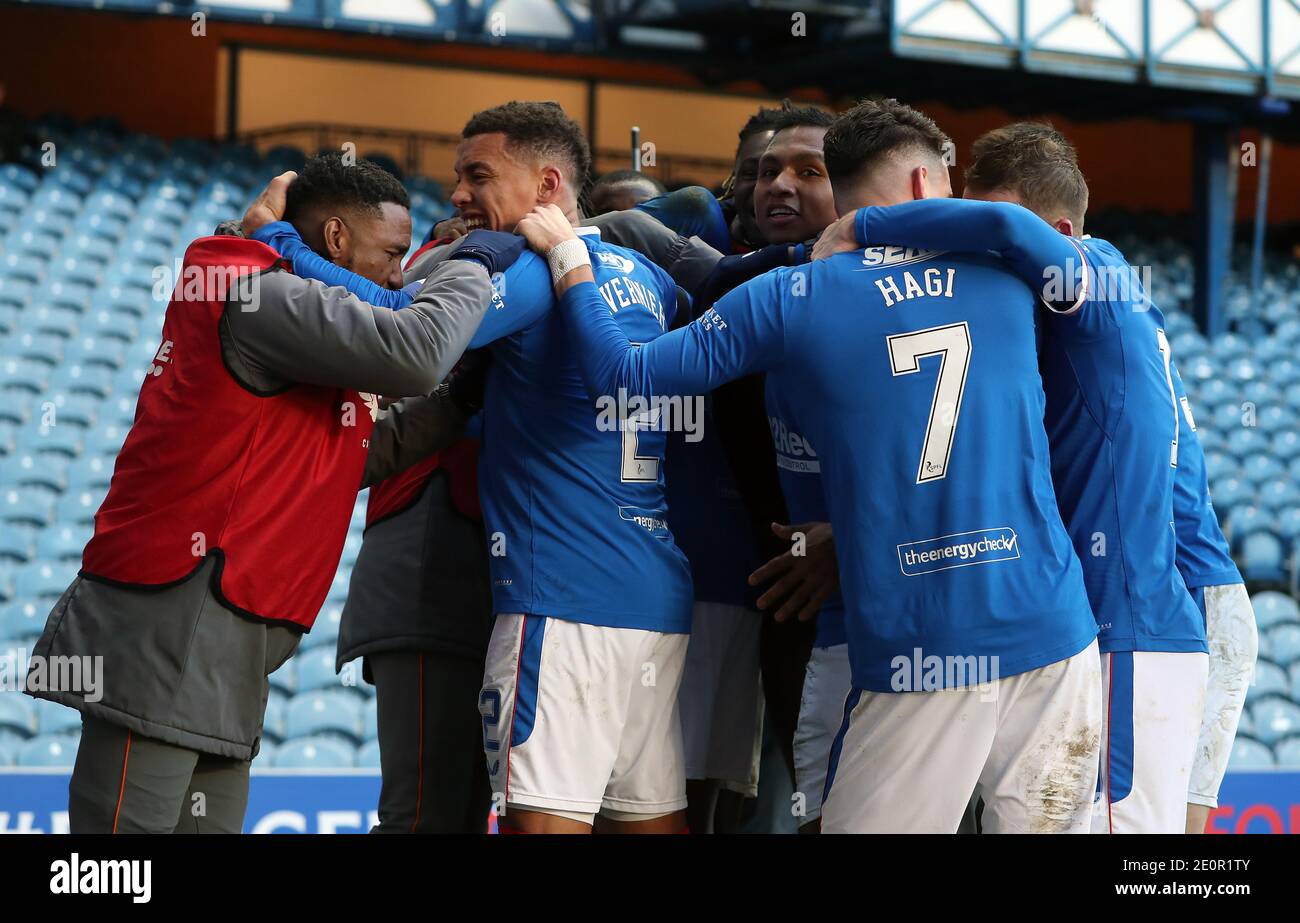 Rangers' Joe Aribo celebrates his side's first goal of the game with ...