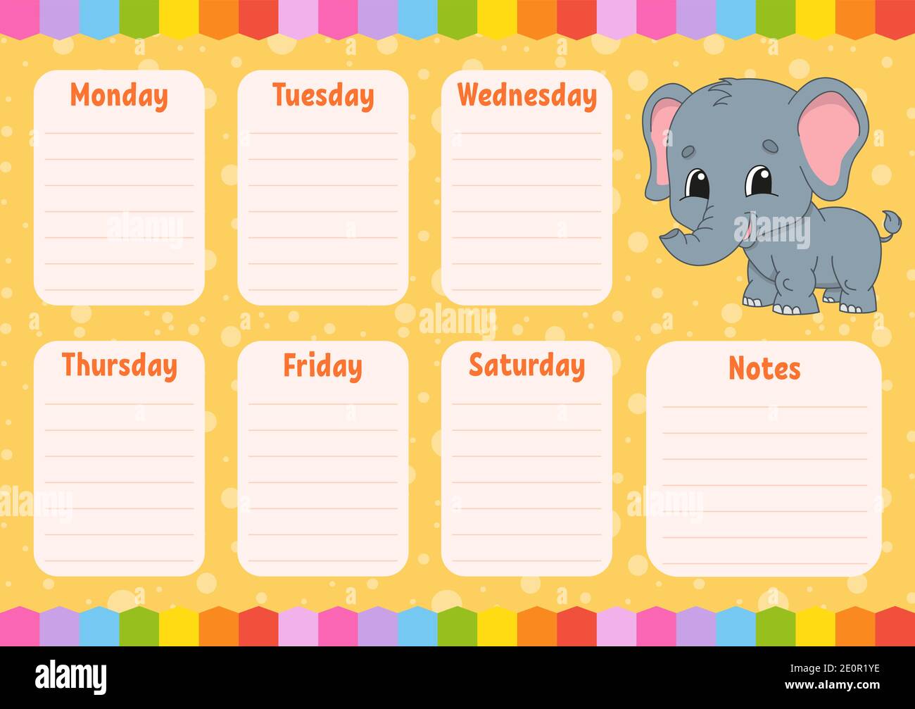 School schedule. Timetable for kids. Empty template. Weekly planer with ...