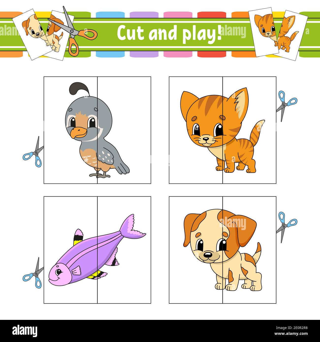Cut and play. Flash cards. Color puzzle. Education developing worksheet ...