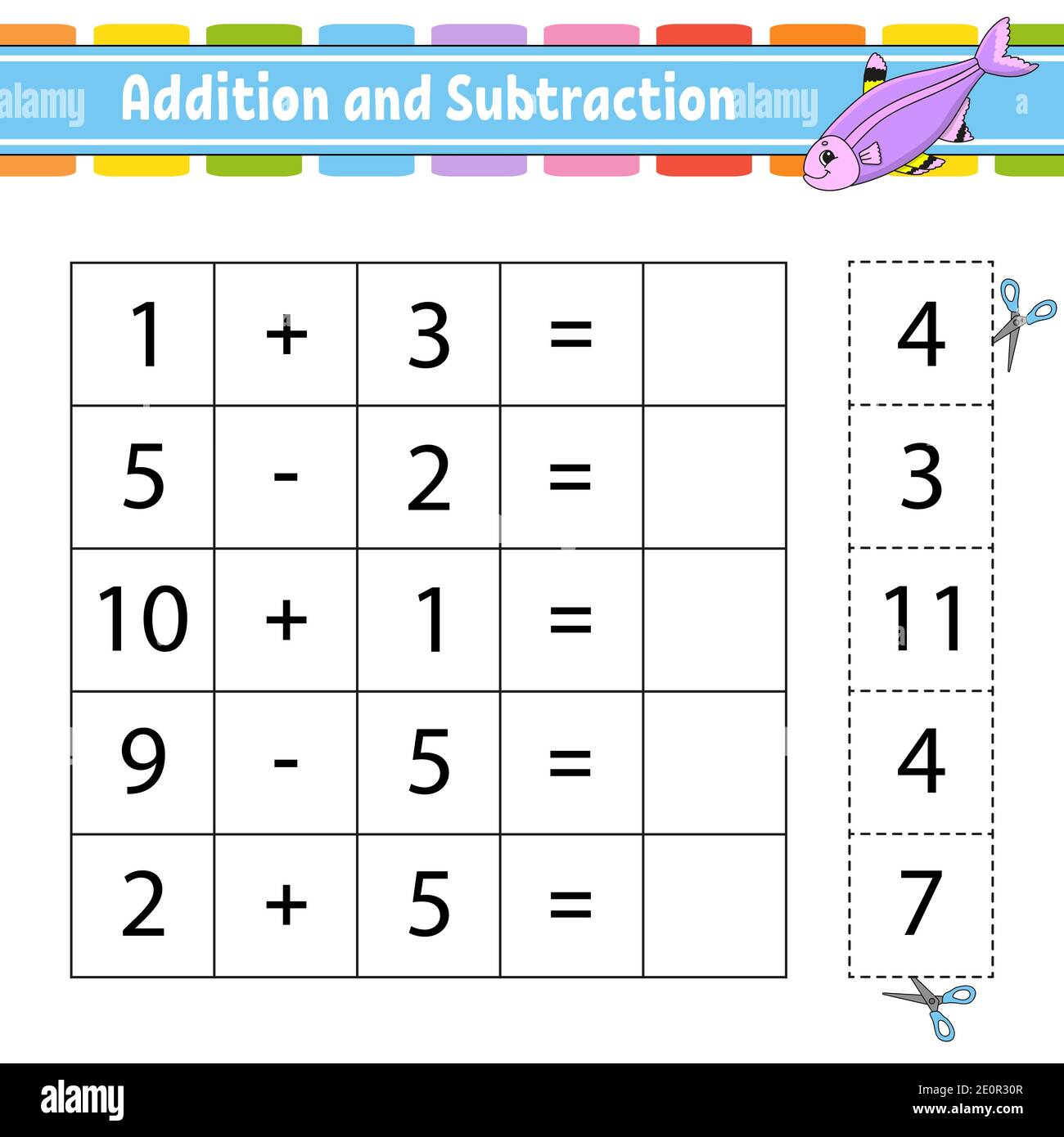 Addition and subtraction. Task for kids. Education developing worksheet ...