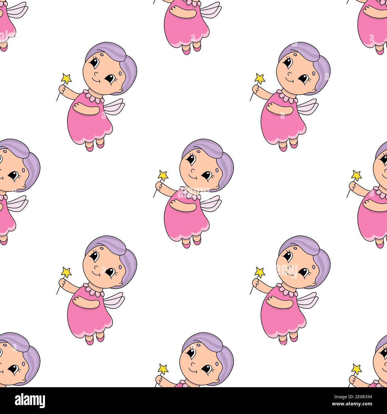Colored seamless pattern with cute cartoon character. Simple flat ...